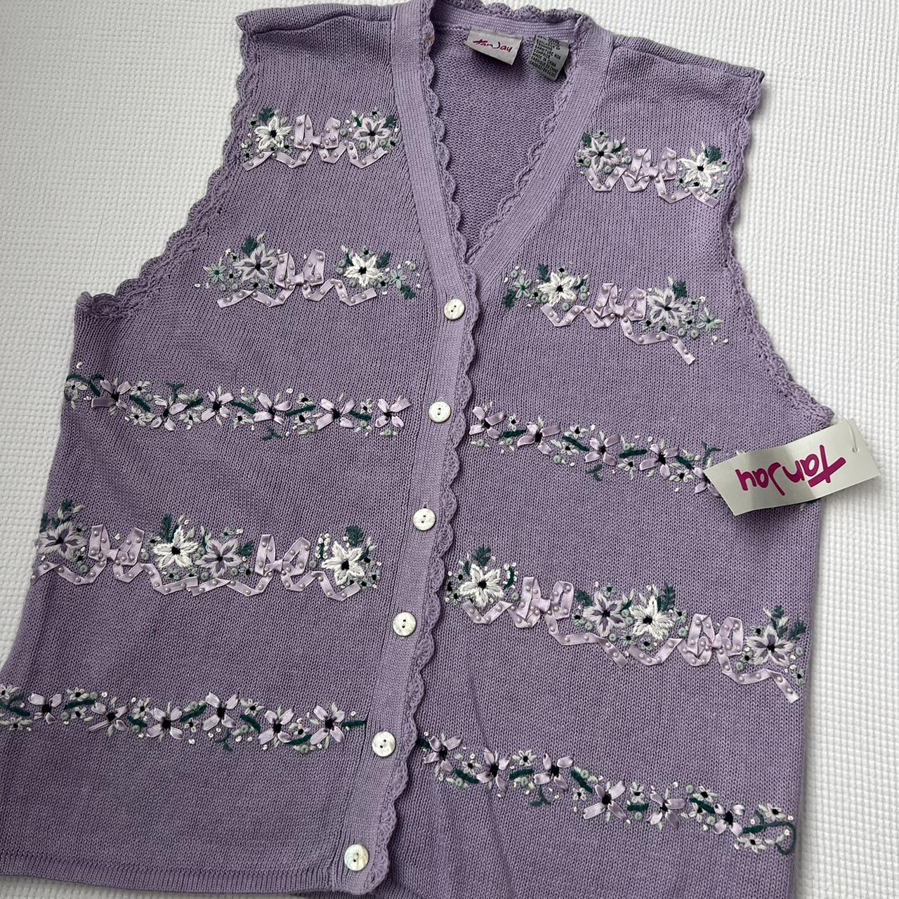 adorable vintage purple sweater vest w/ floral... - Depop
