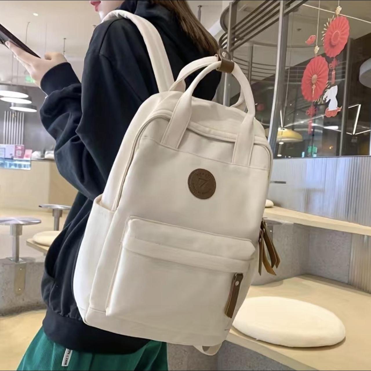 aesthetic cream beige classic backpack - Depop