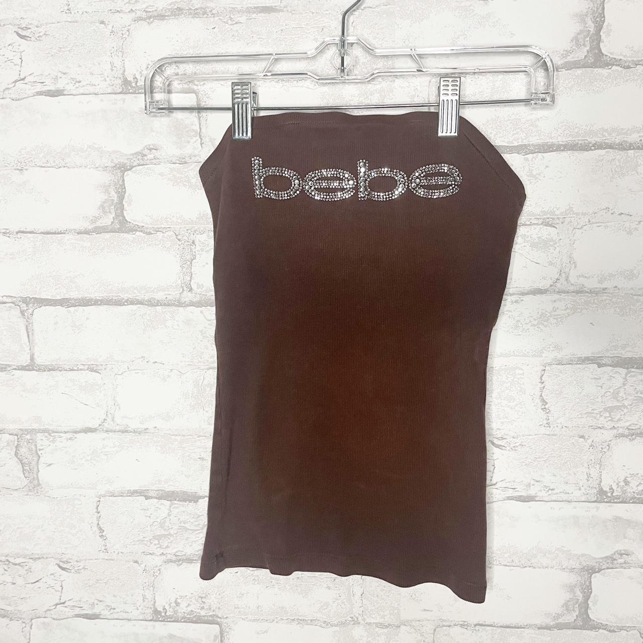 Vtg Y2k Bebe’s Rhinestone Brown and silver Tube Top... - Depop
