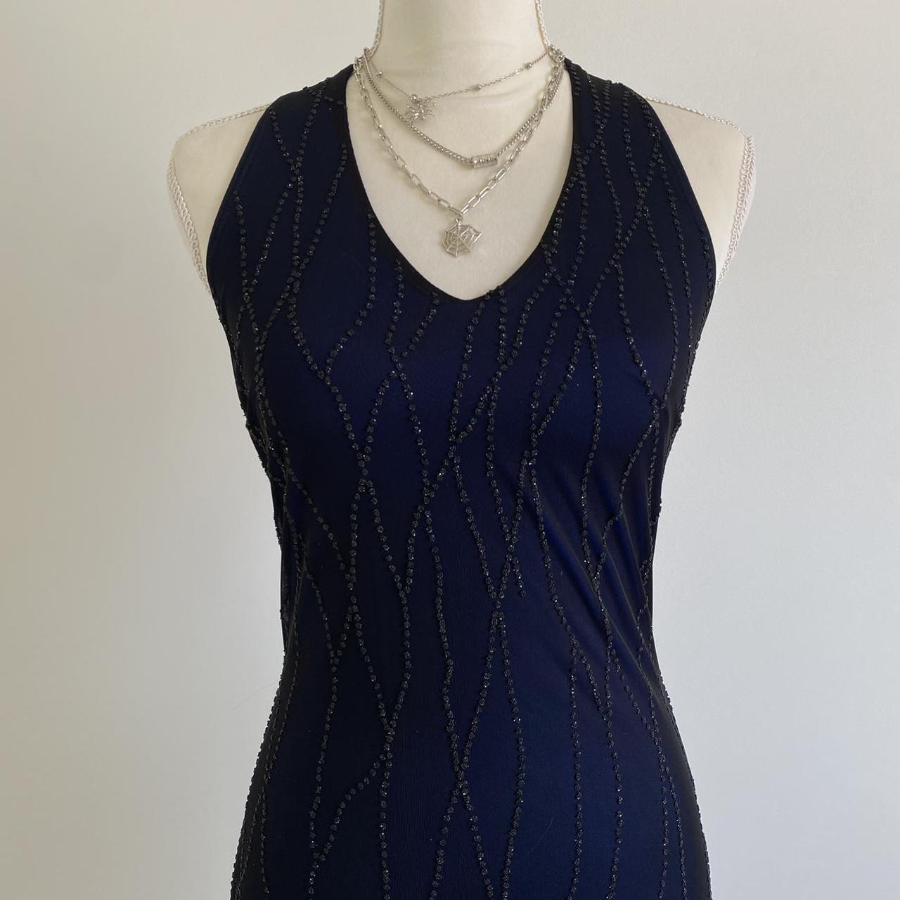 Beautiful black mesh over blue glittery asymmetrical... - Depop