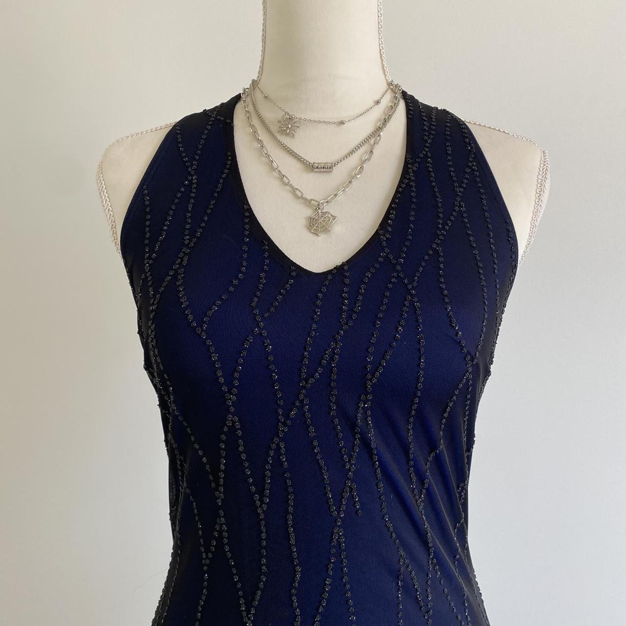 Beautiful black mesh over blue glittery asymmetrical... - Depop