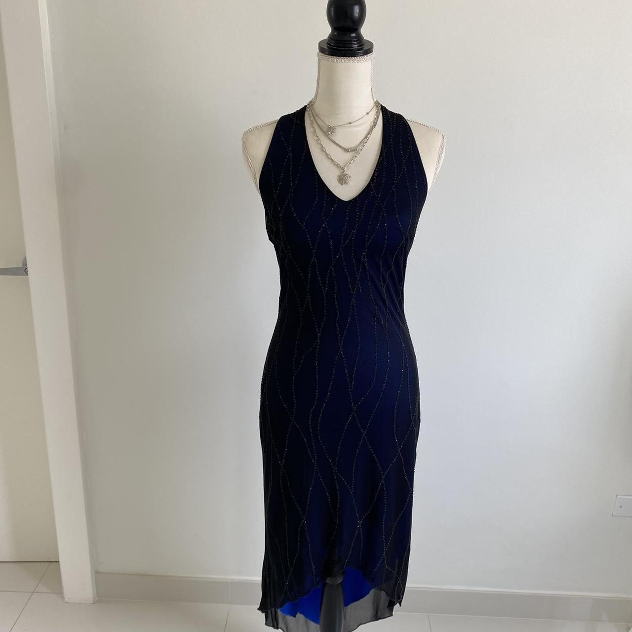 Beautiful black mesh over blue glittery asymmetrical... - Depop