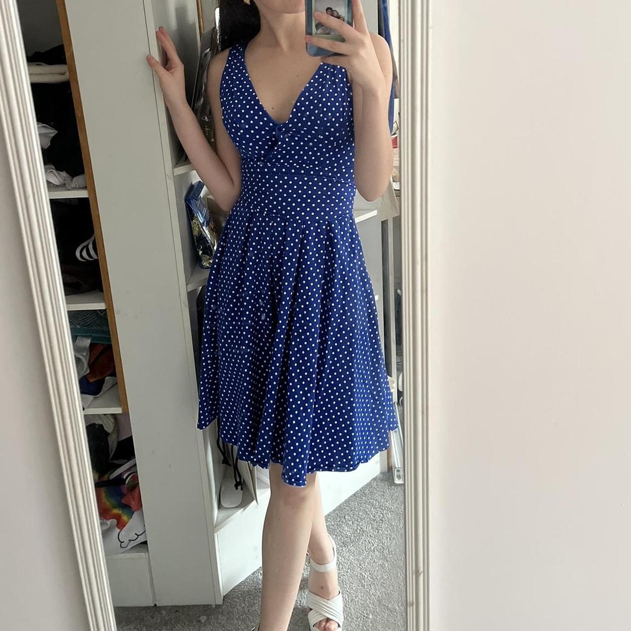 Midi 50s style blue and white poke a dot dress Worn... - Depop