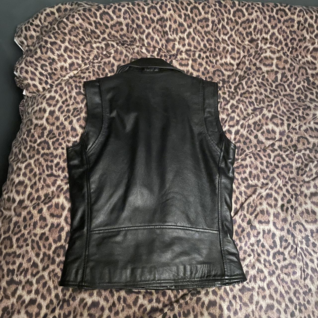 Leather Cross Zip Biker Brando Gilet/Vest Jones... - Depop