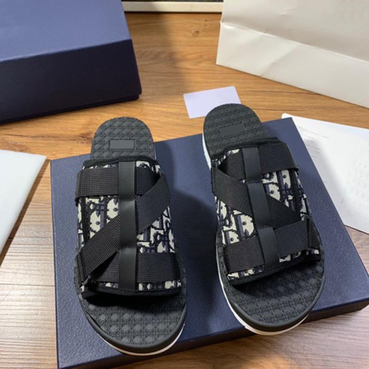Dior Men's Black and White Slides | Depop