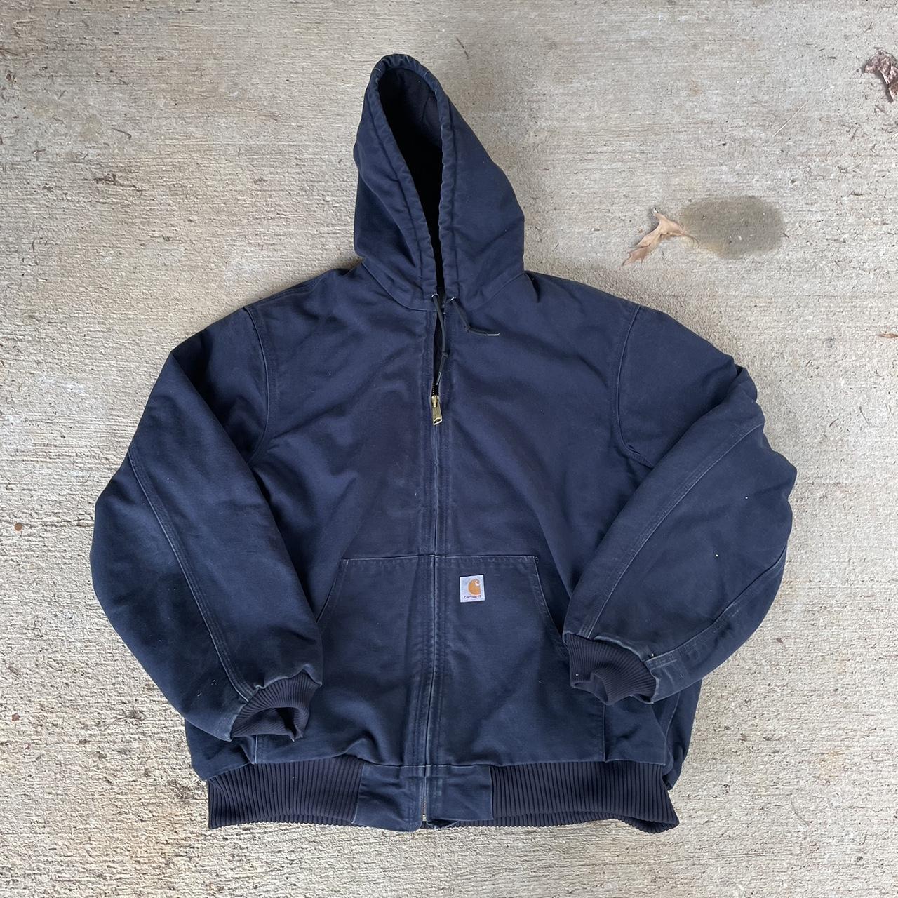 Navy Hooded Carhartt Jacket Size XL (see... - Depop