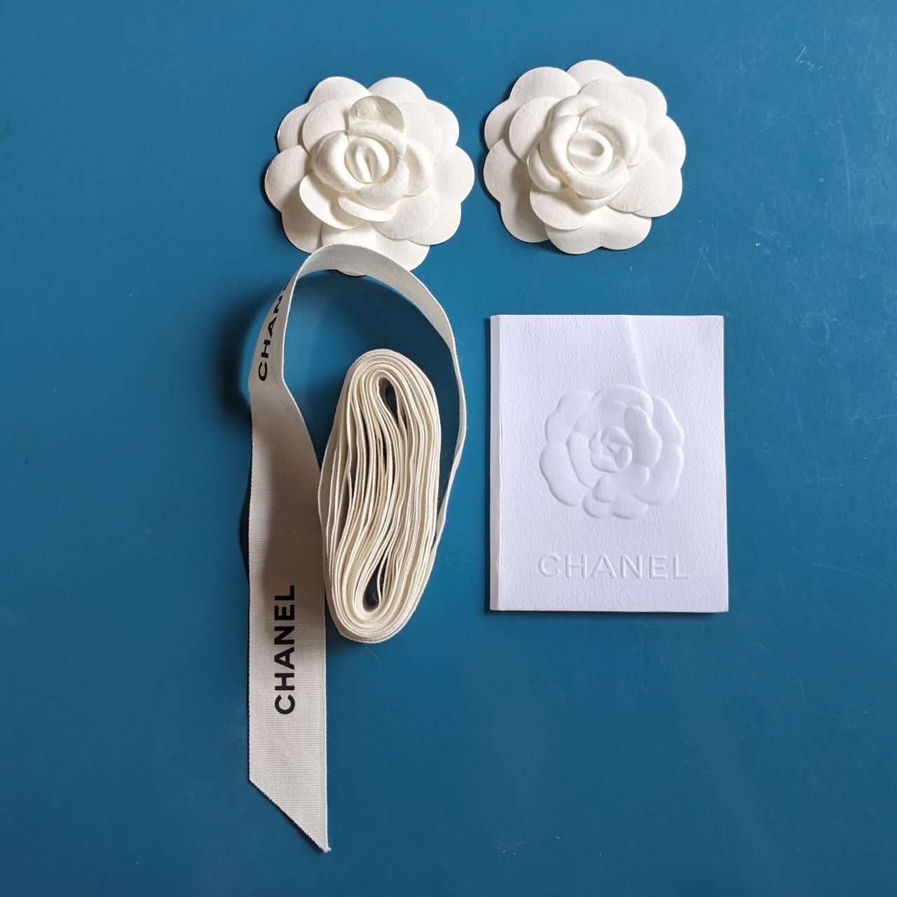 Chanel ribbon, camellia flower & card Channel... - Depop