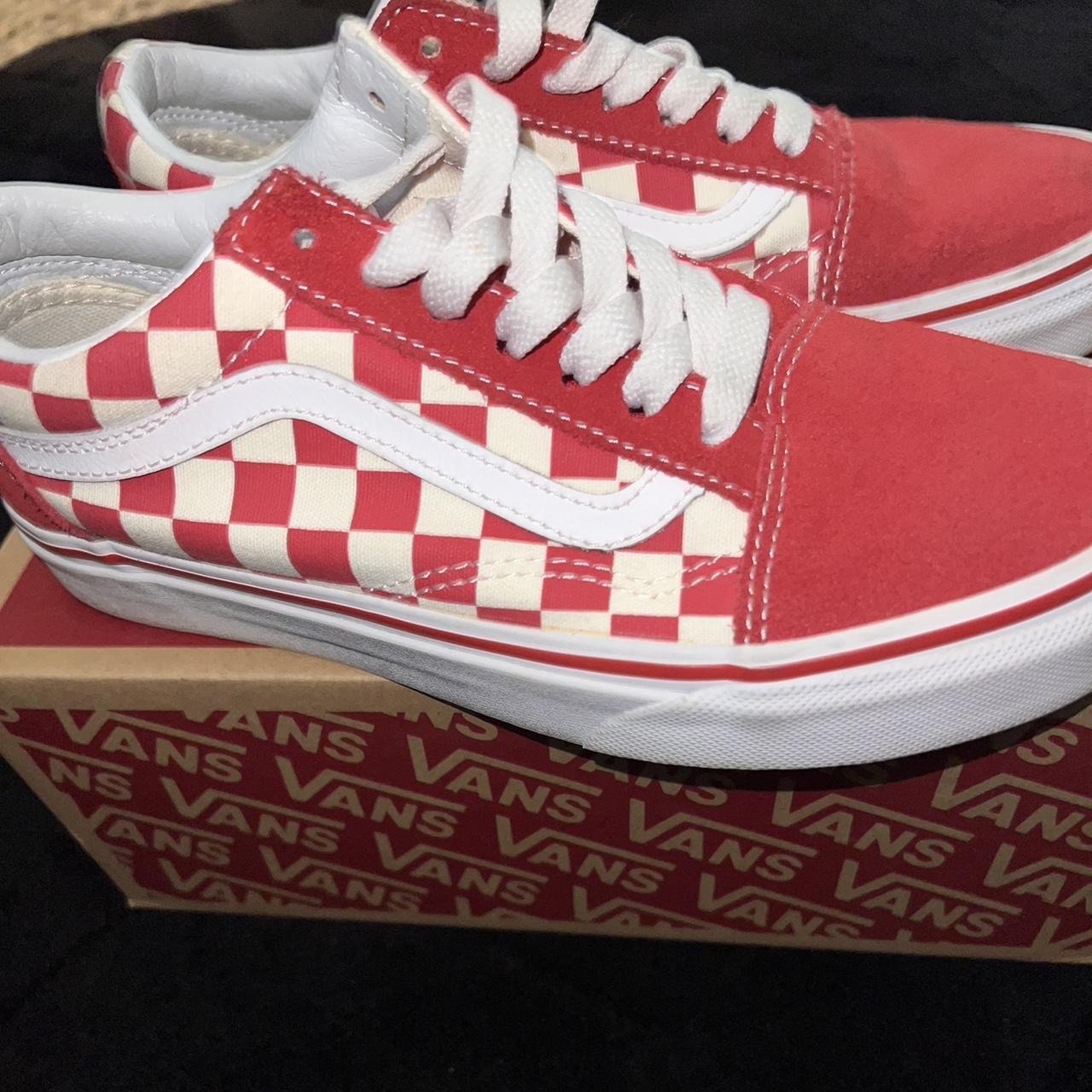 Red and White Checkered Vans With Box Women’s: 6 - Depop