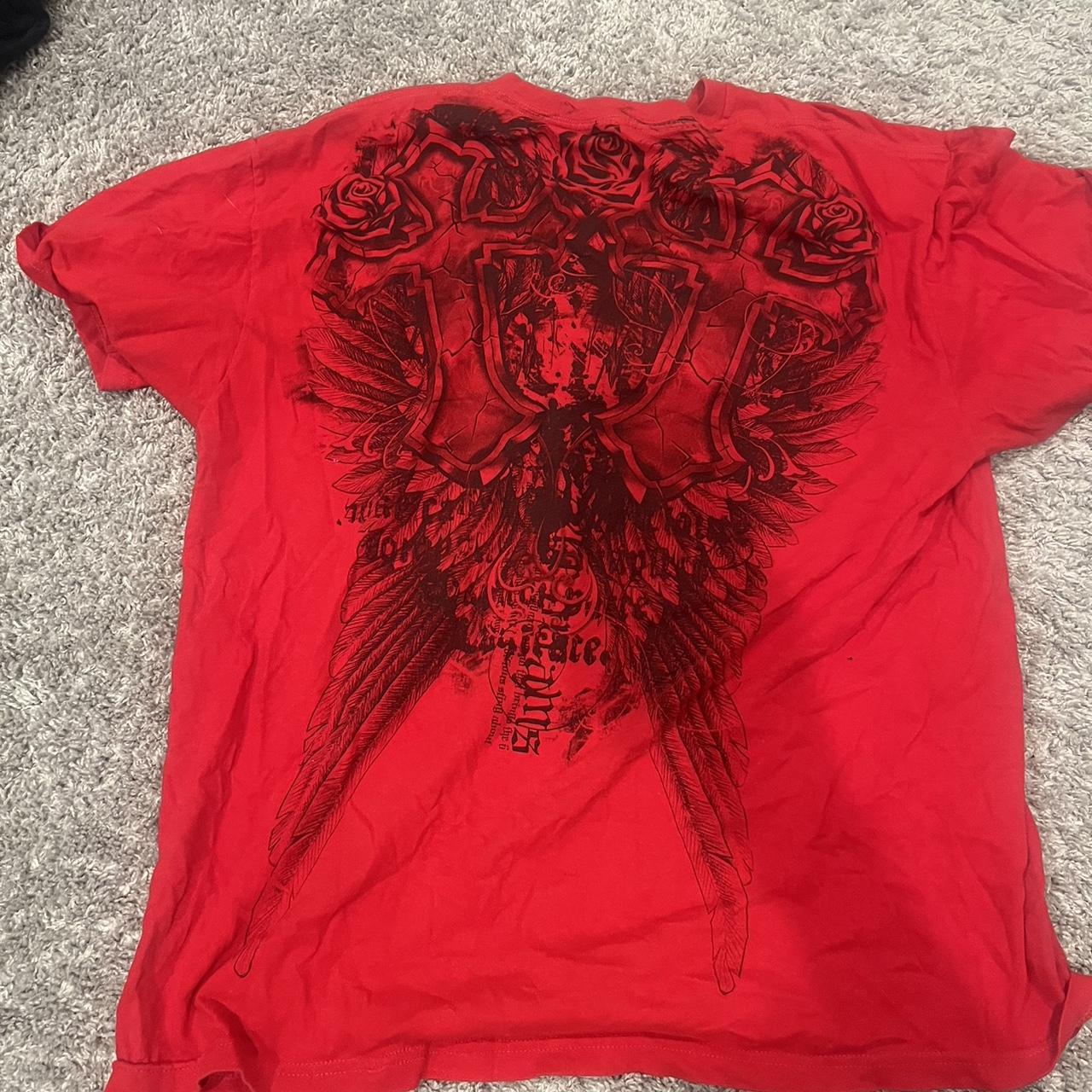 affliction style y2k grunge emo graphic t... - Depop