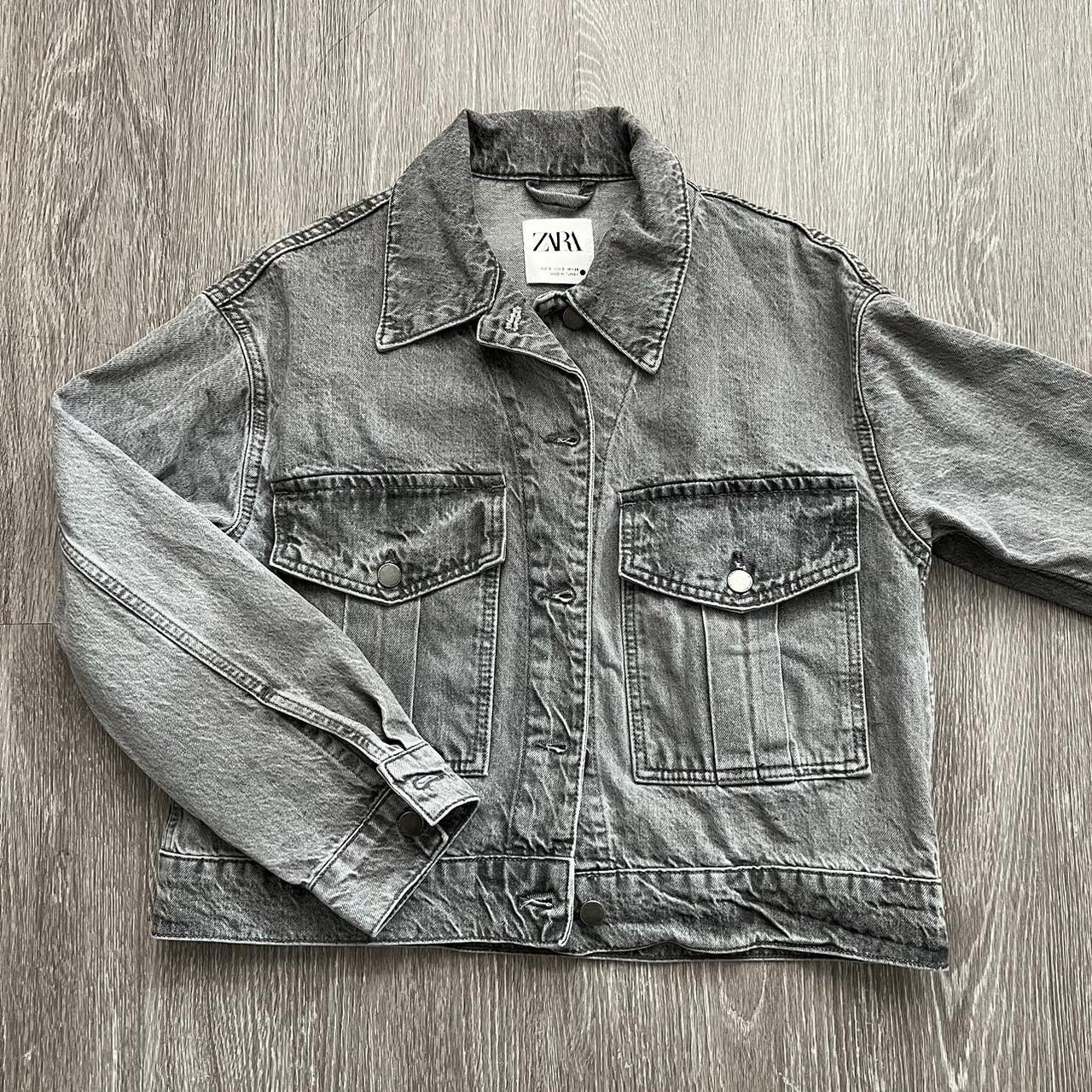 grey denim jacket Zara Size S Made in Turkey - Depop