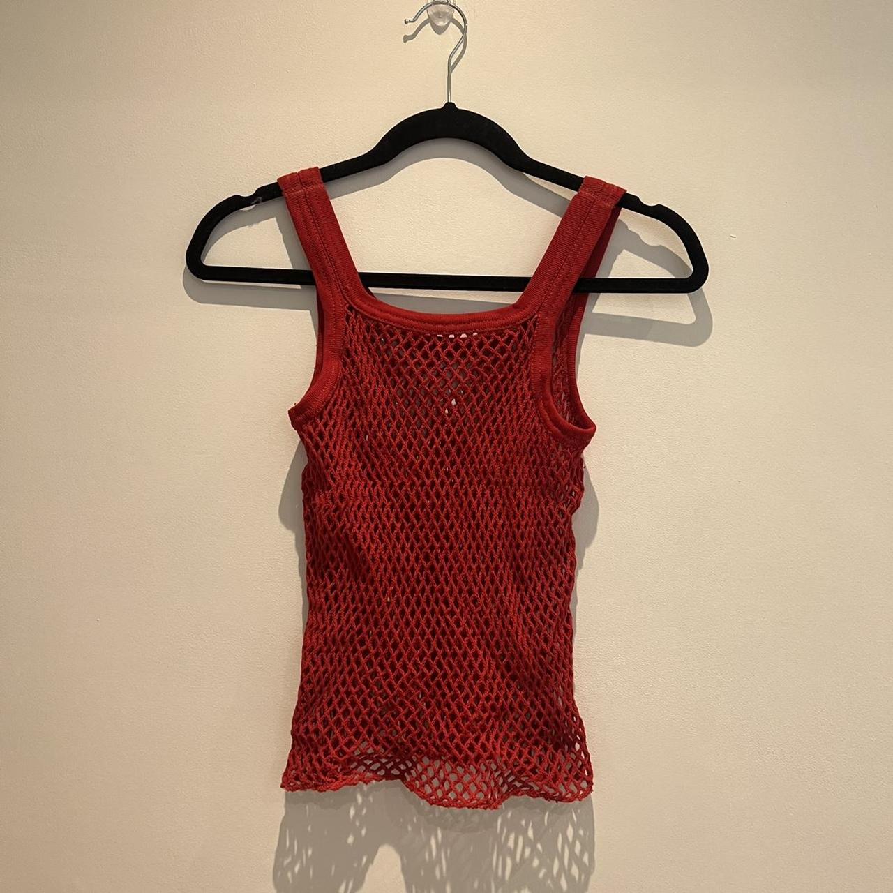 Red knit fishnet crop tank top Never worn perfect... - Depop
