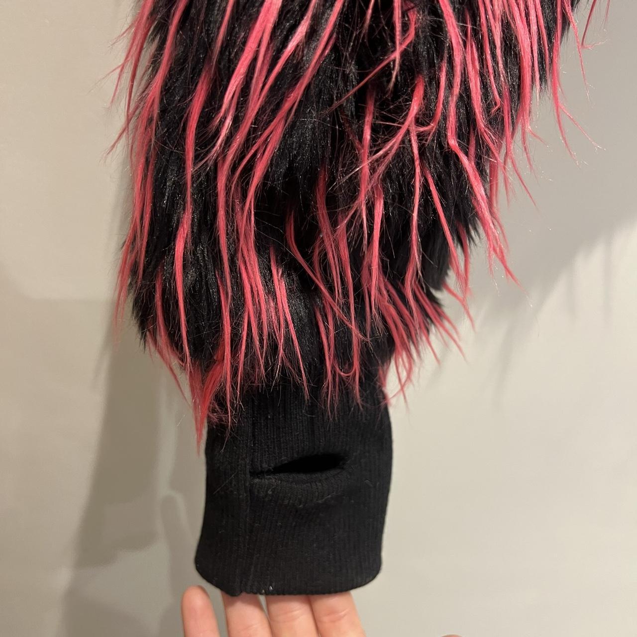 Dolls Kill pink & black faux fur cropped jacket... - Depop