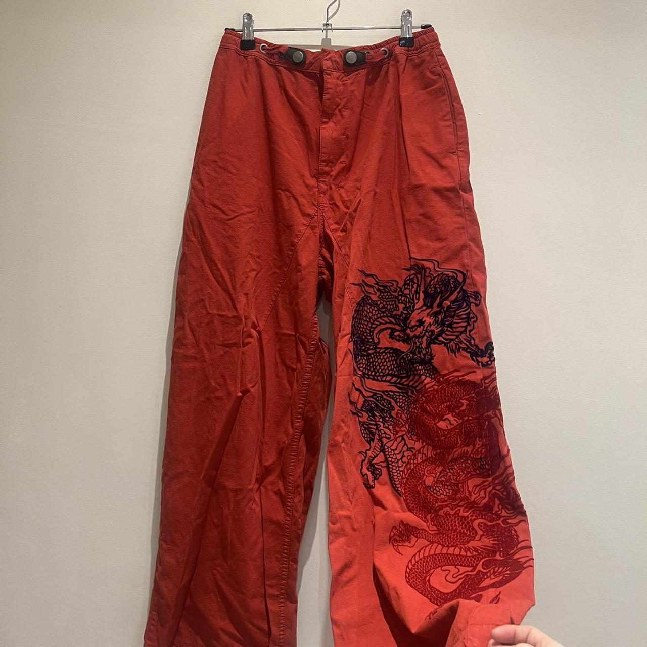 Red dragon parachute wide leg trousers Brand new... - Depop