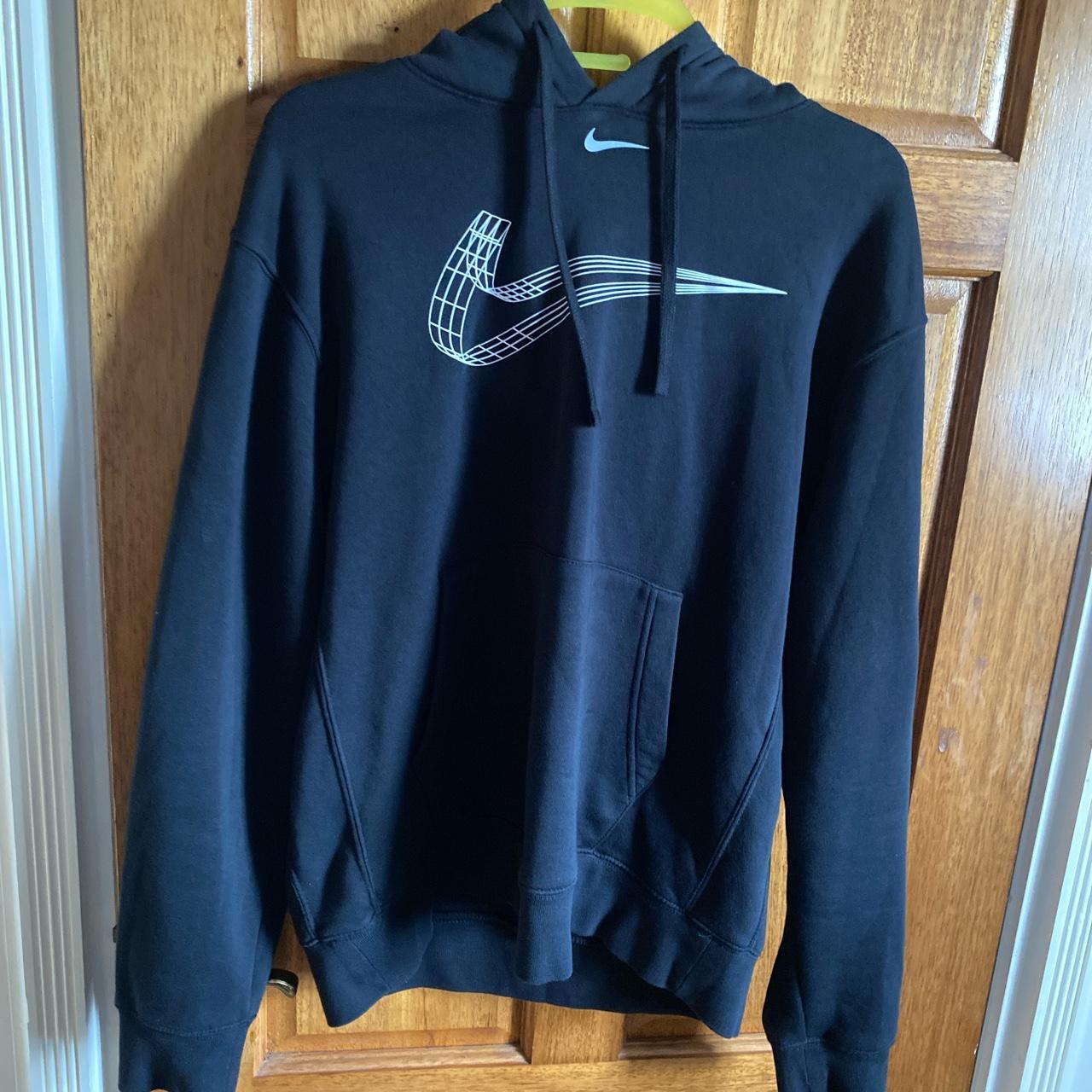 Black Nike hoodie with white tick on the front - Depop