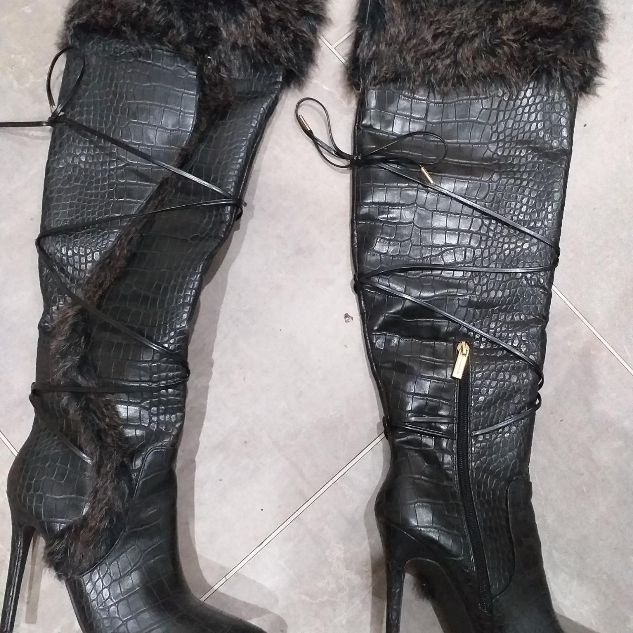 Brown over the knee high stiletto heeled boots with... - Depop