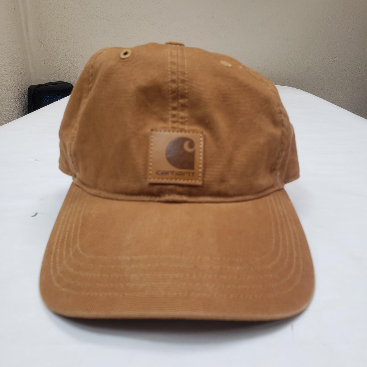 Carhartt Brown cap. Leather logo patch. Velcro... - Depop