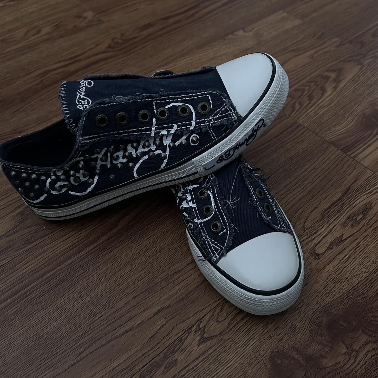 Ed hardy studded laceless converse Women’s size... - Depop