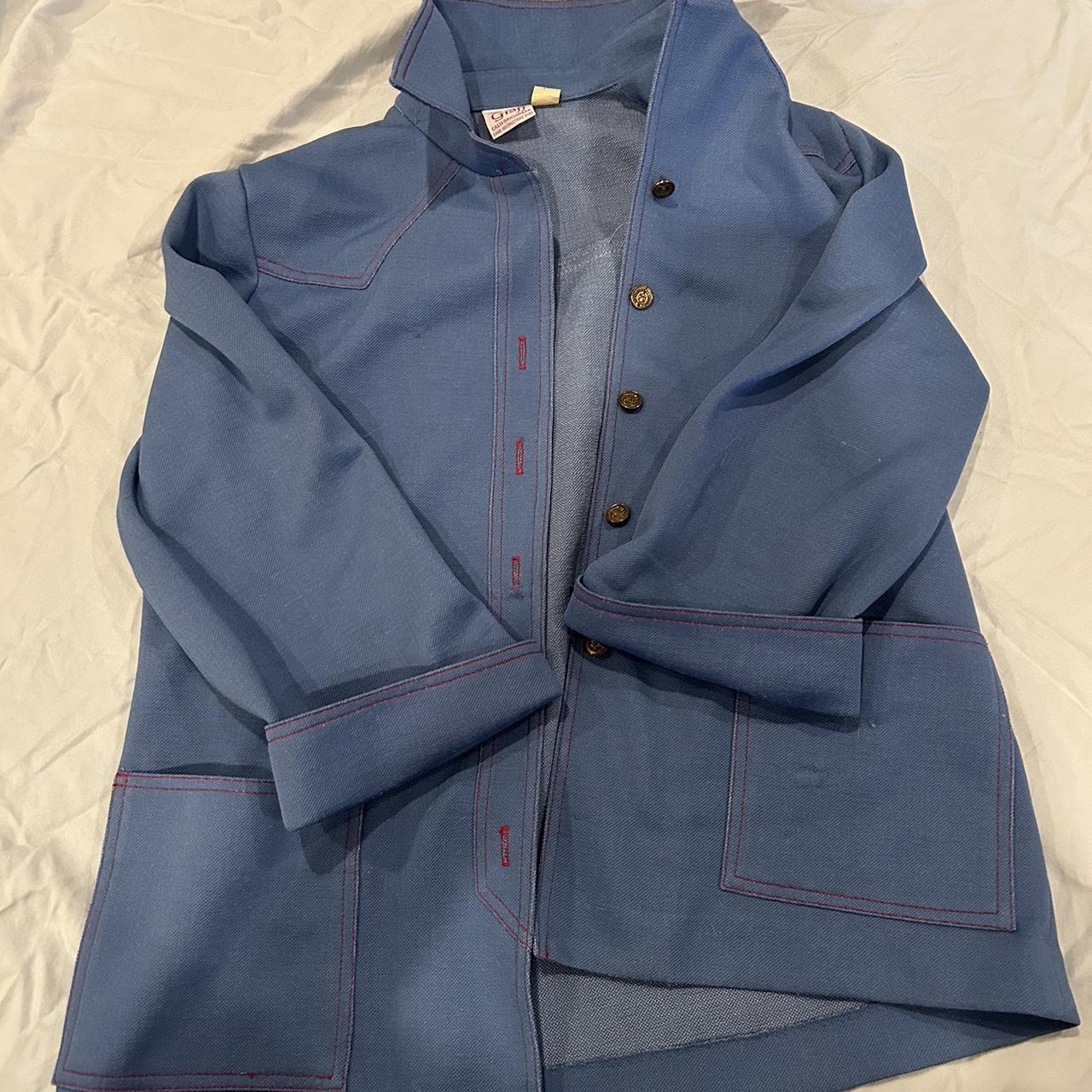 Light blue and red stitching jacket - Depop
