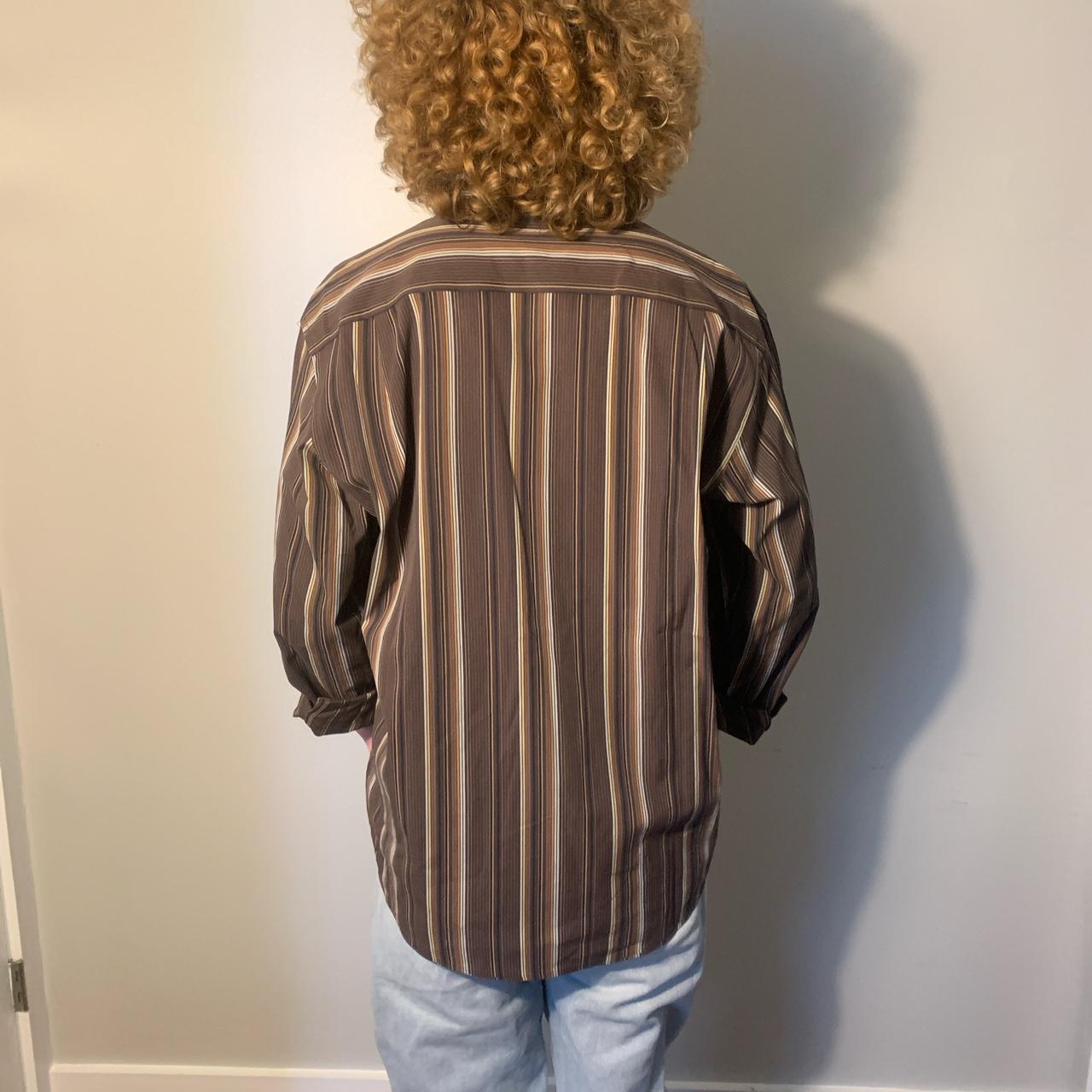 Tasso Elba Brown Multicolor Vertical Lined Collared... - Depop