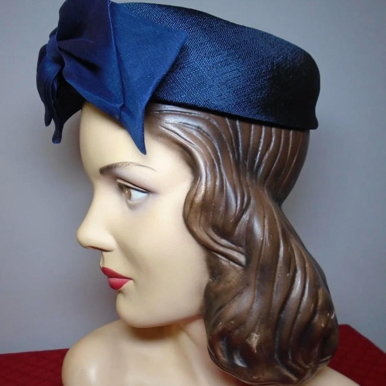 Vintage 1950s Navy Blue Vintage Hat Open Crown with... - Depop