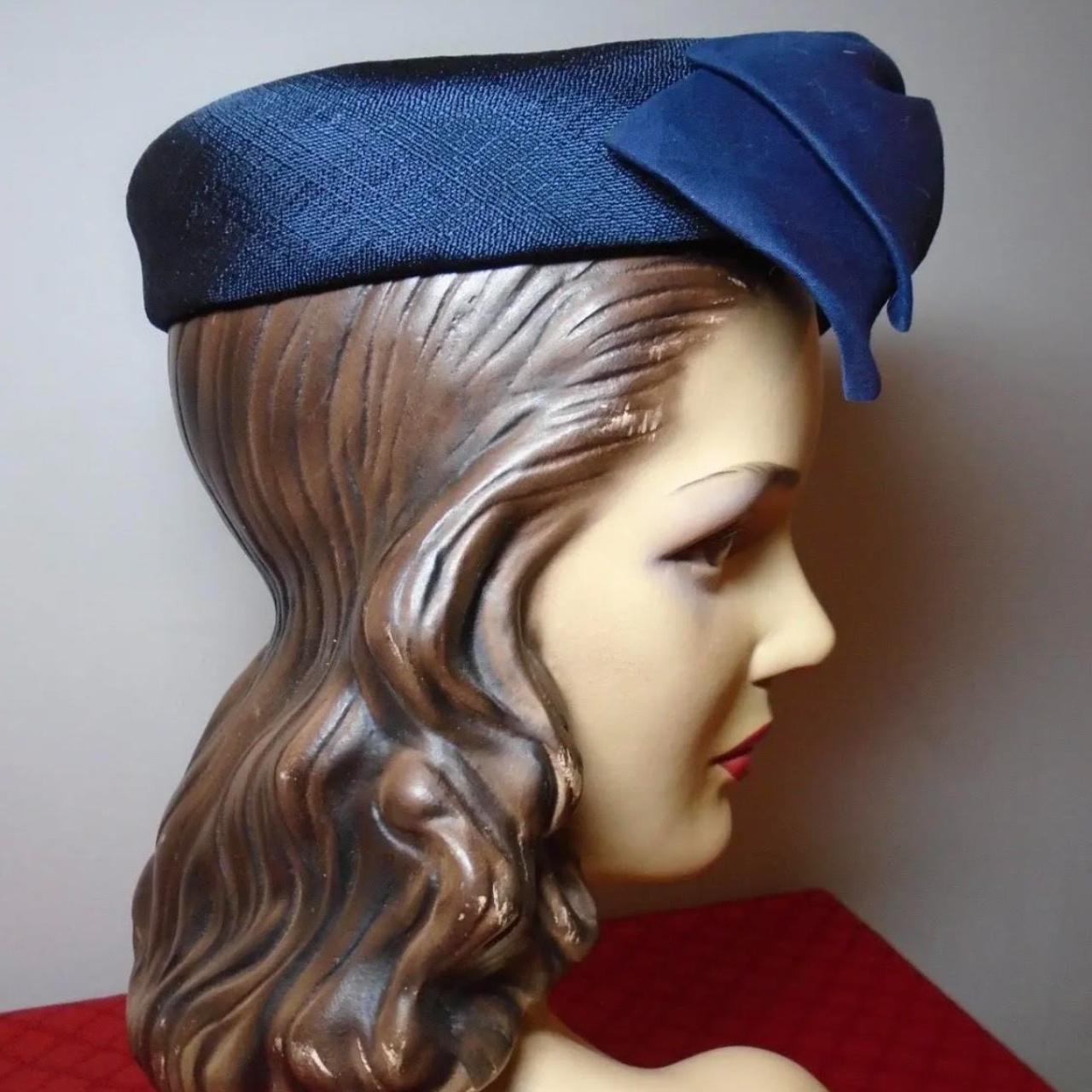 Vintage 1950s Navy Blue Vintage Hat Open Crown with... - Depop