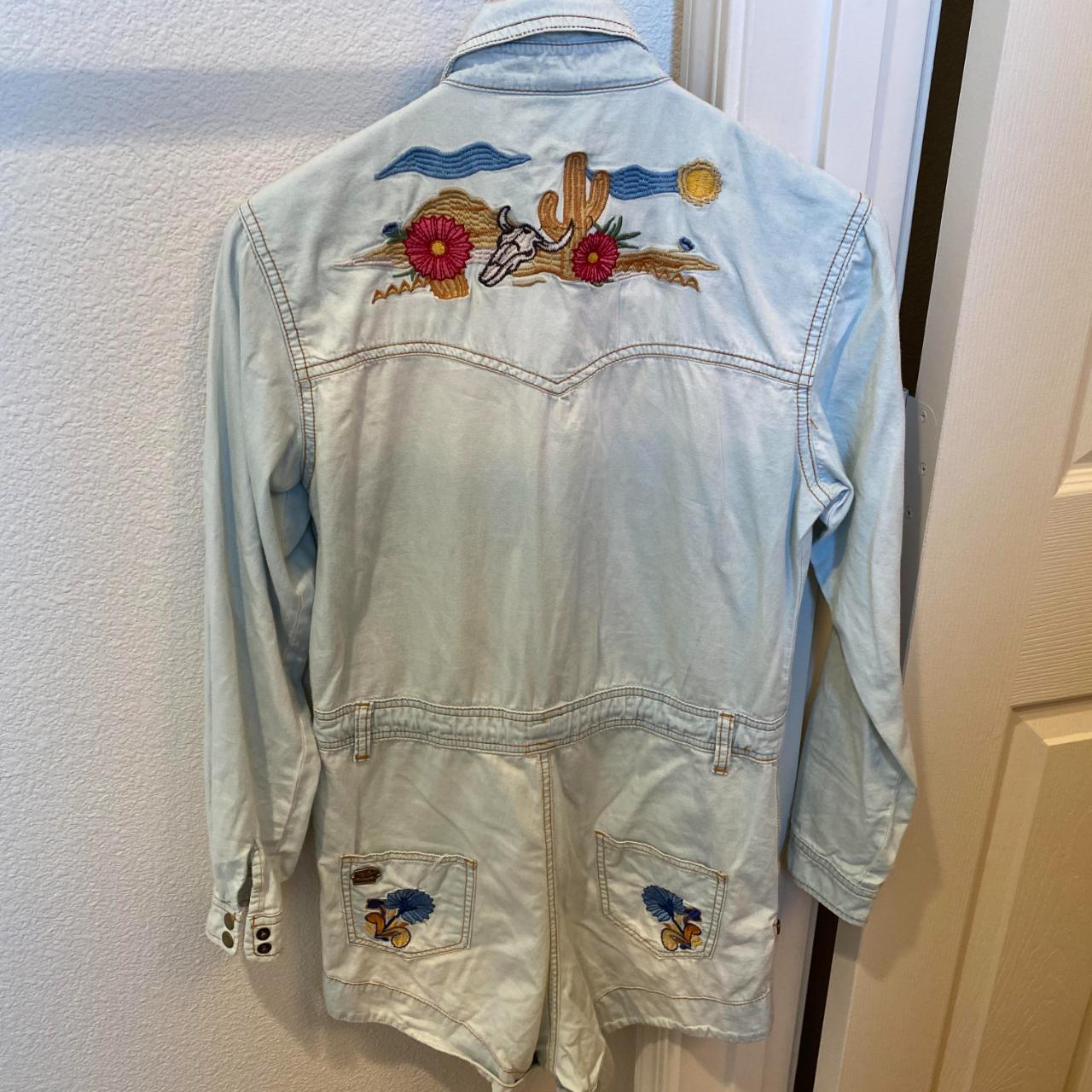 Vintage SPELL Denim Embroidered Romper Tagged a size... - Depop