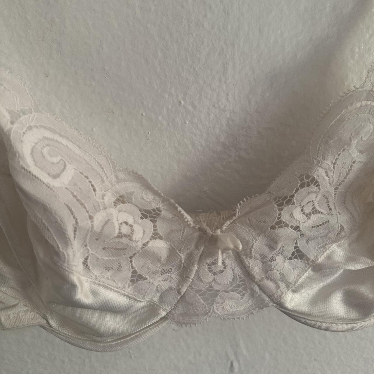 White lace and satin bra with a bow ribbon #lingerie... - Depop