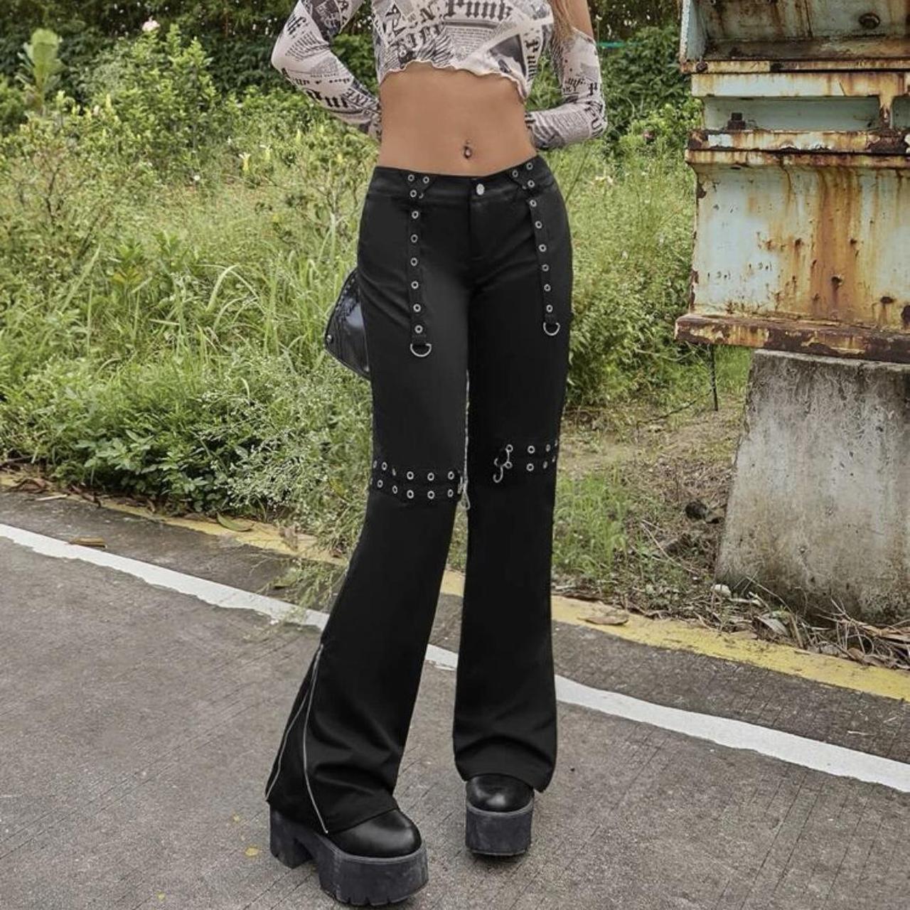 Goth jeans with zipper flare out #goth #emo #grunge... - Depop