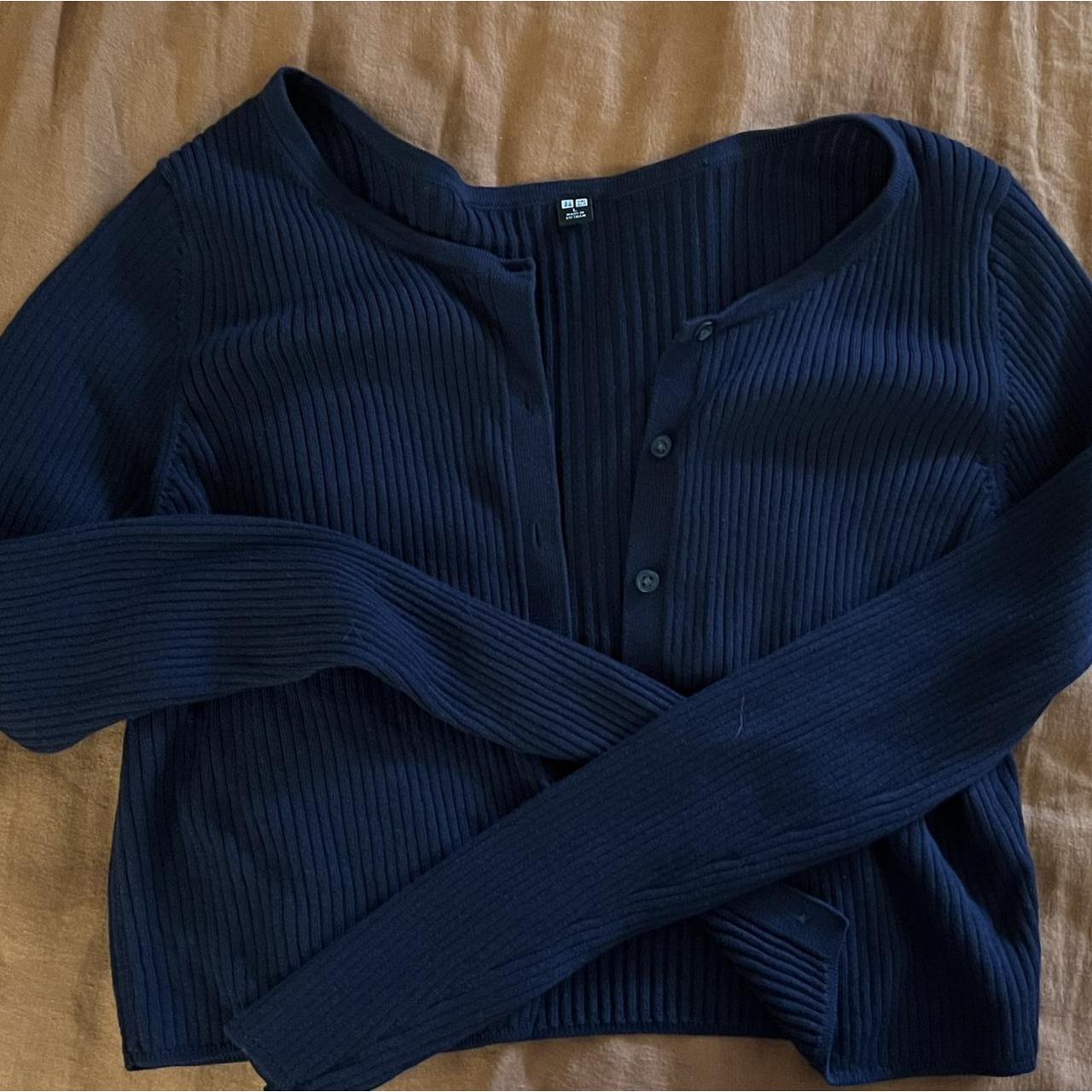 cute navy blue ribbed cardigan from uniqlo!!... - Depop