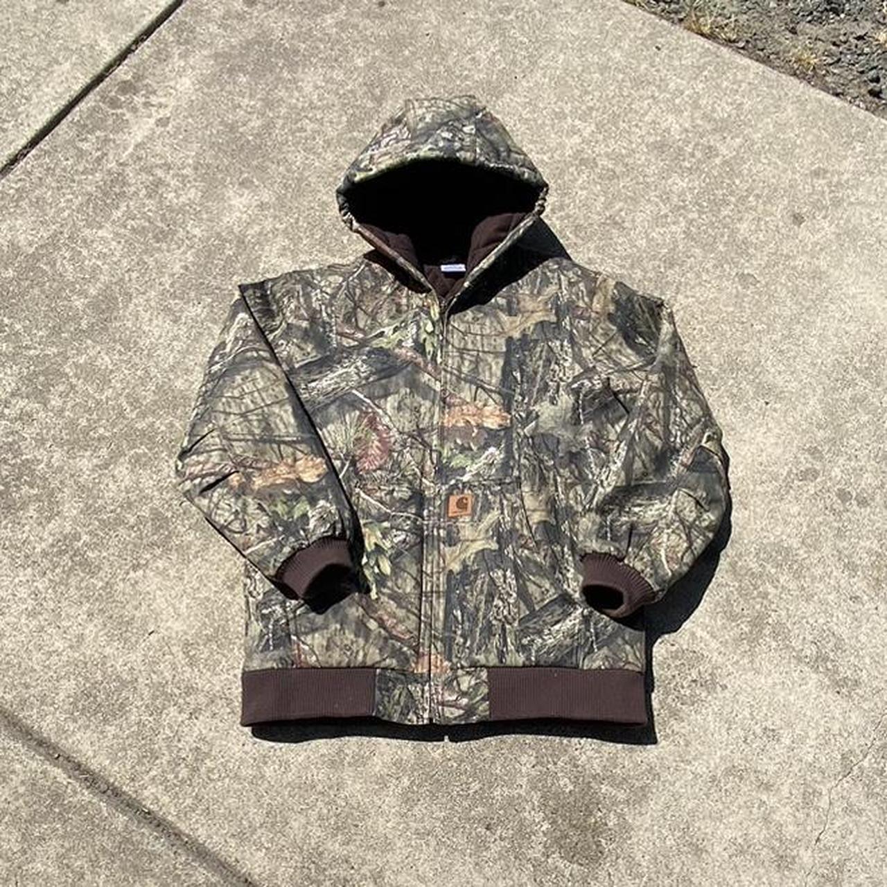 camo mossy oak carhartt jacket youth size... - Depop