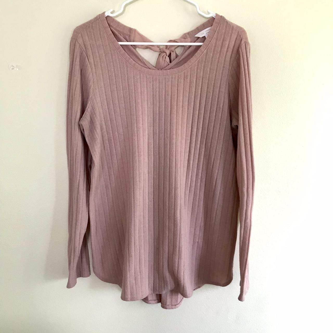 Pink ribbed long sleeve top. Tie back ribbon... | Depop