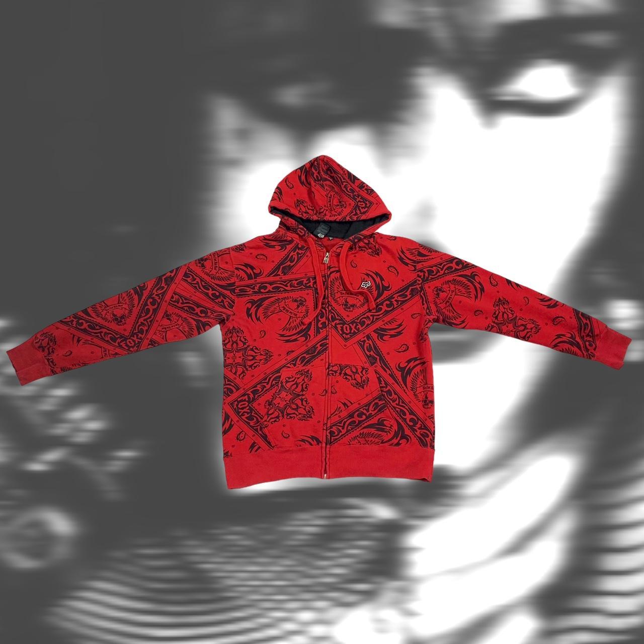 Fox Racing Tribal Skull All Over Print Zip... - Depop