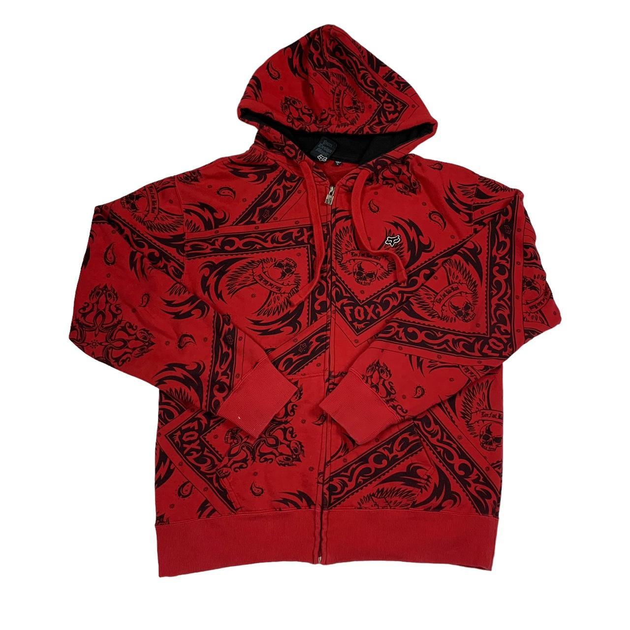Fox Racing Tribal Skull All Over Print Zip... - Depop
