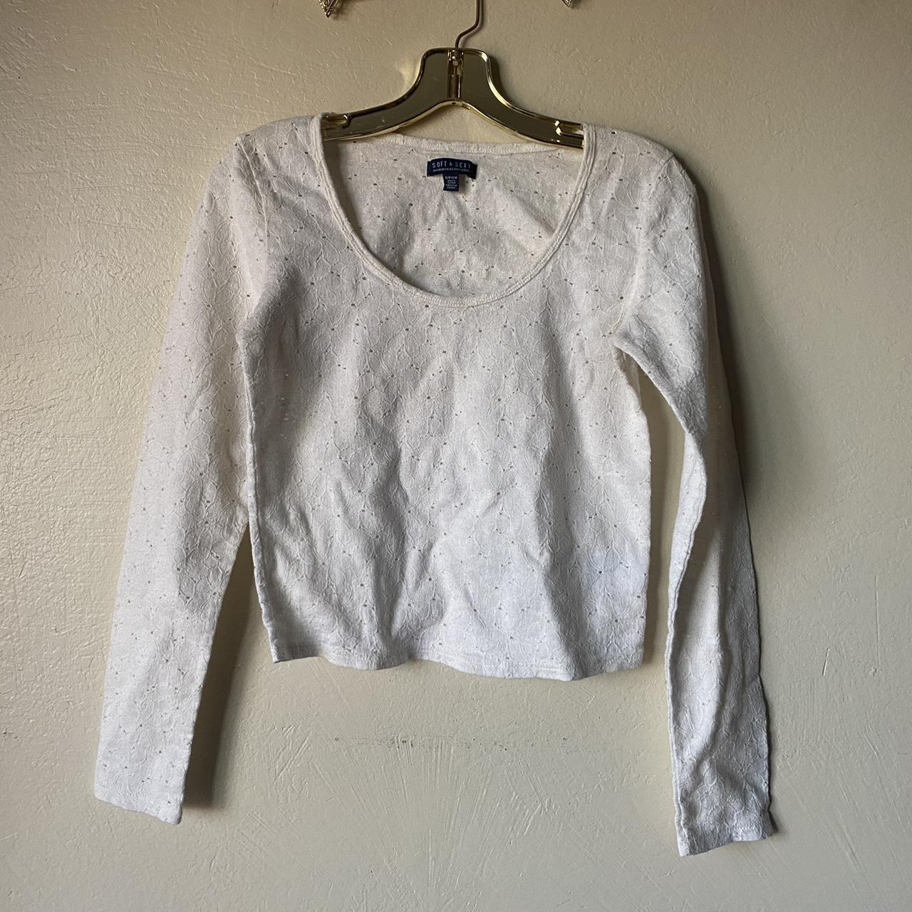 American Eagle white floral cutout top long sleeve... - Depop