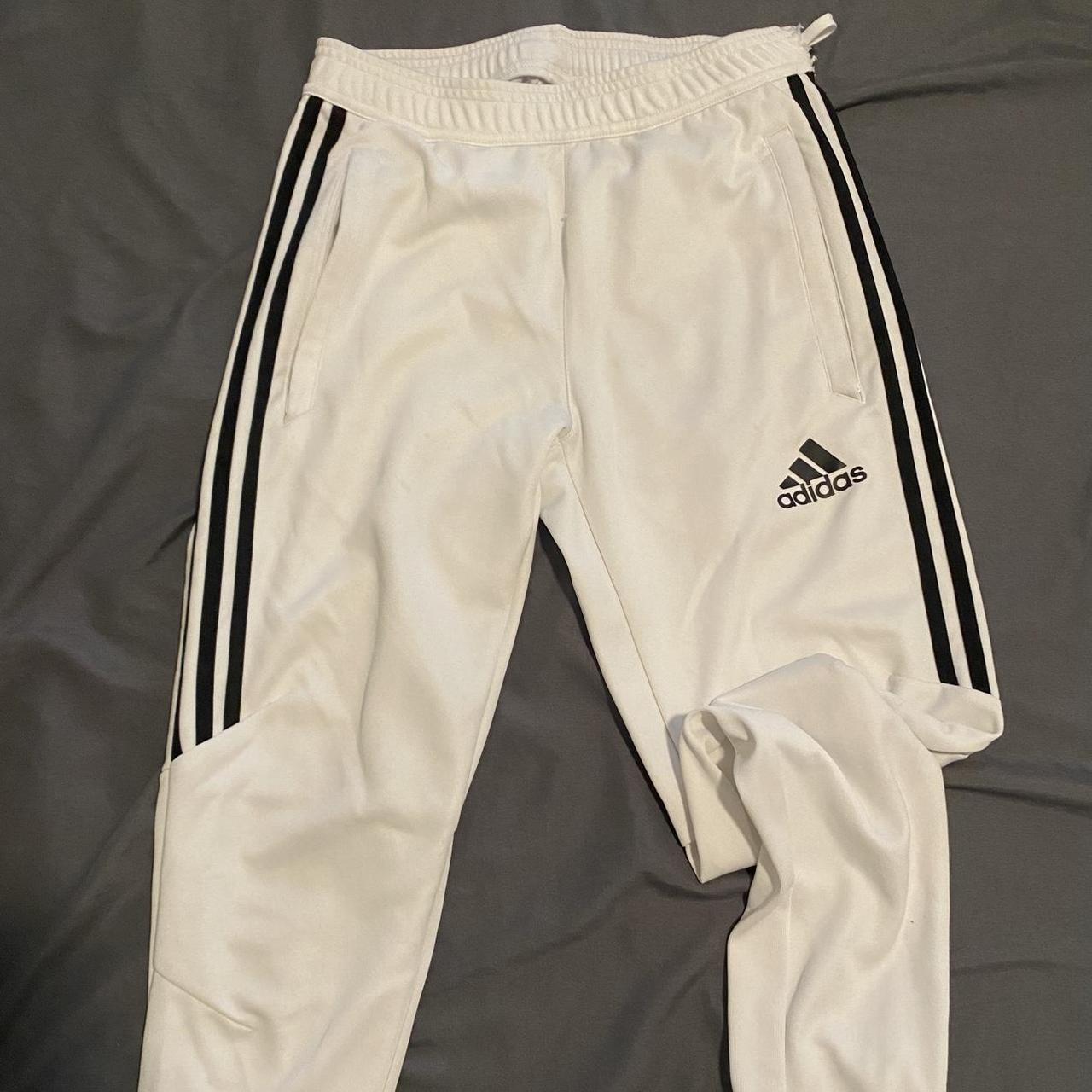 White Adidas joggers with black stripes #sportswear - Depop