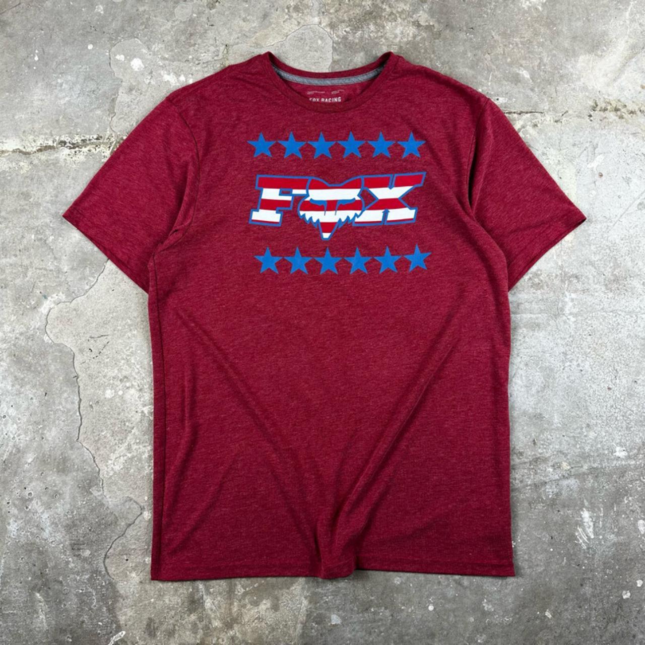 Fox Racing Men's Red and Burgundy T-shirt | Depop