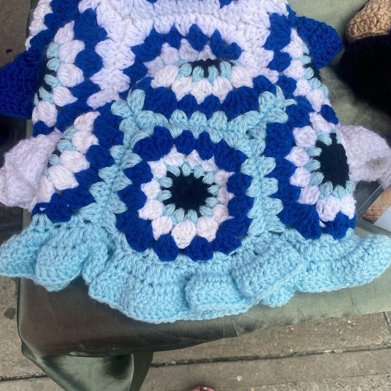Light blue evil eye Nazar crochet hat hand made by... - Depop