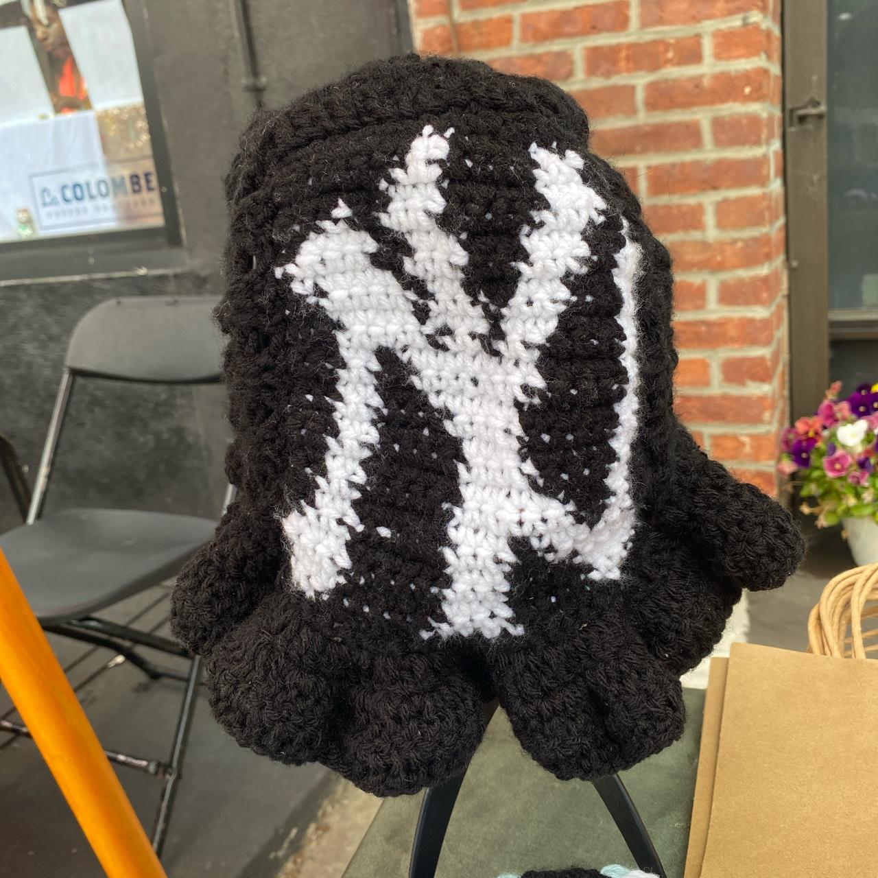 Crocheted Yankee bucket hat Black crochet... - Depop