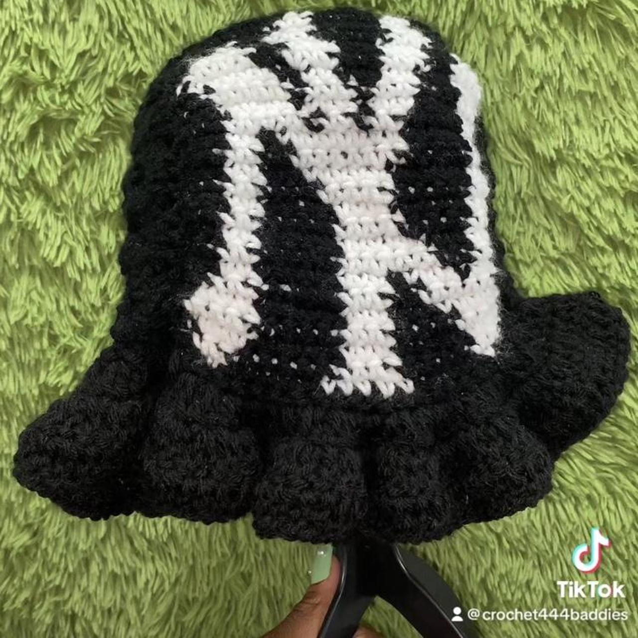 Crocheted Yankee bucket hat Black crochet... - Depop