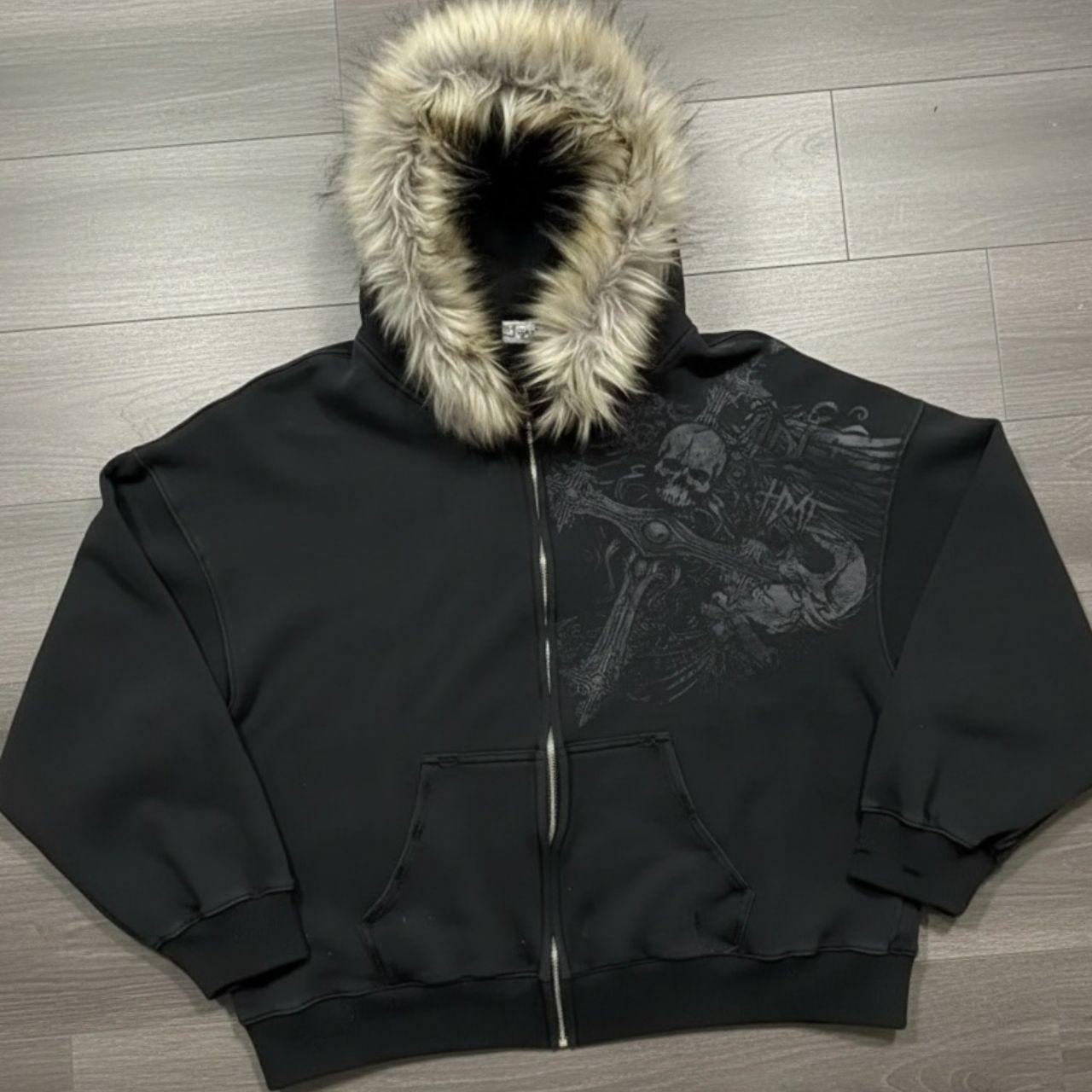 a Black Fur Coat Affliction Style Emo Zip-Up. #Emo... | Depop