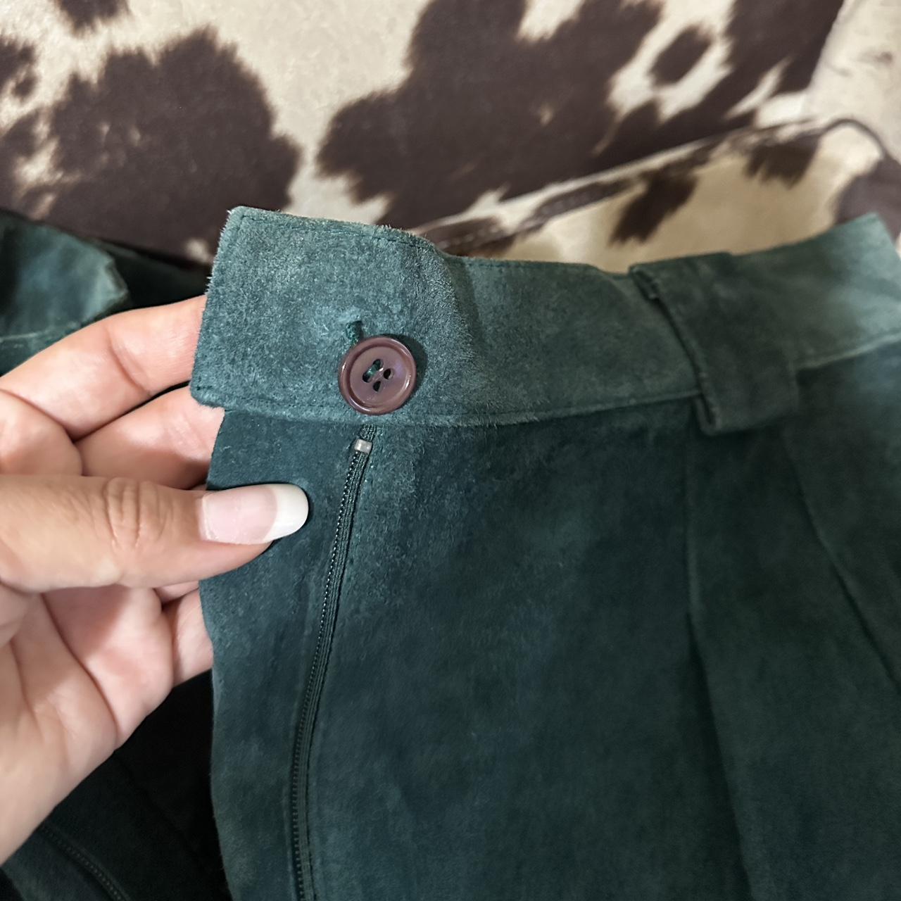 Green leather shorts (loose button that can be fixed) - Depop