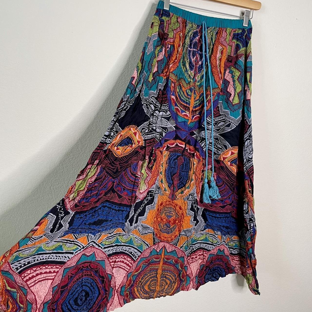 Y2K Colorful Bohemian Maxi Skirt. Long. Size Medium.... - Depop