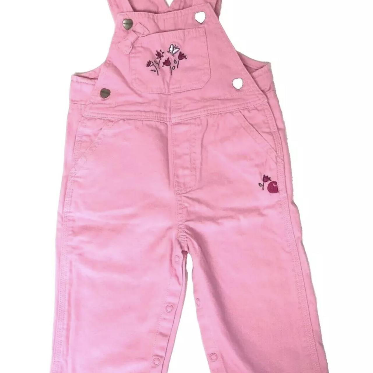 Pink Carhartt overalls with embroidered flowers and... | Depop