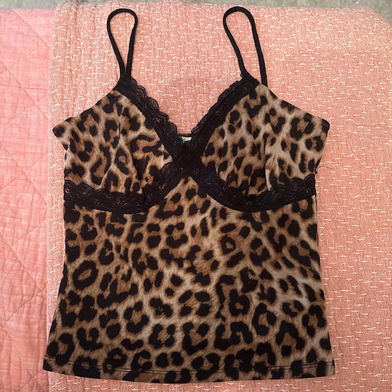 Black and brown leopard print cami top... | Depop
