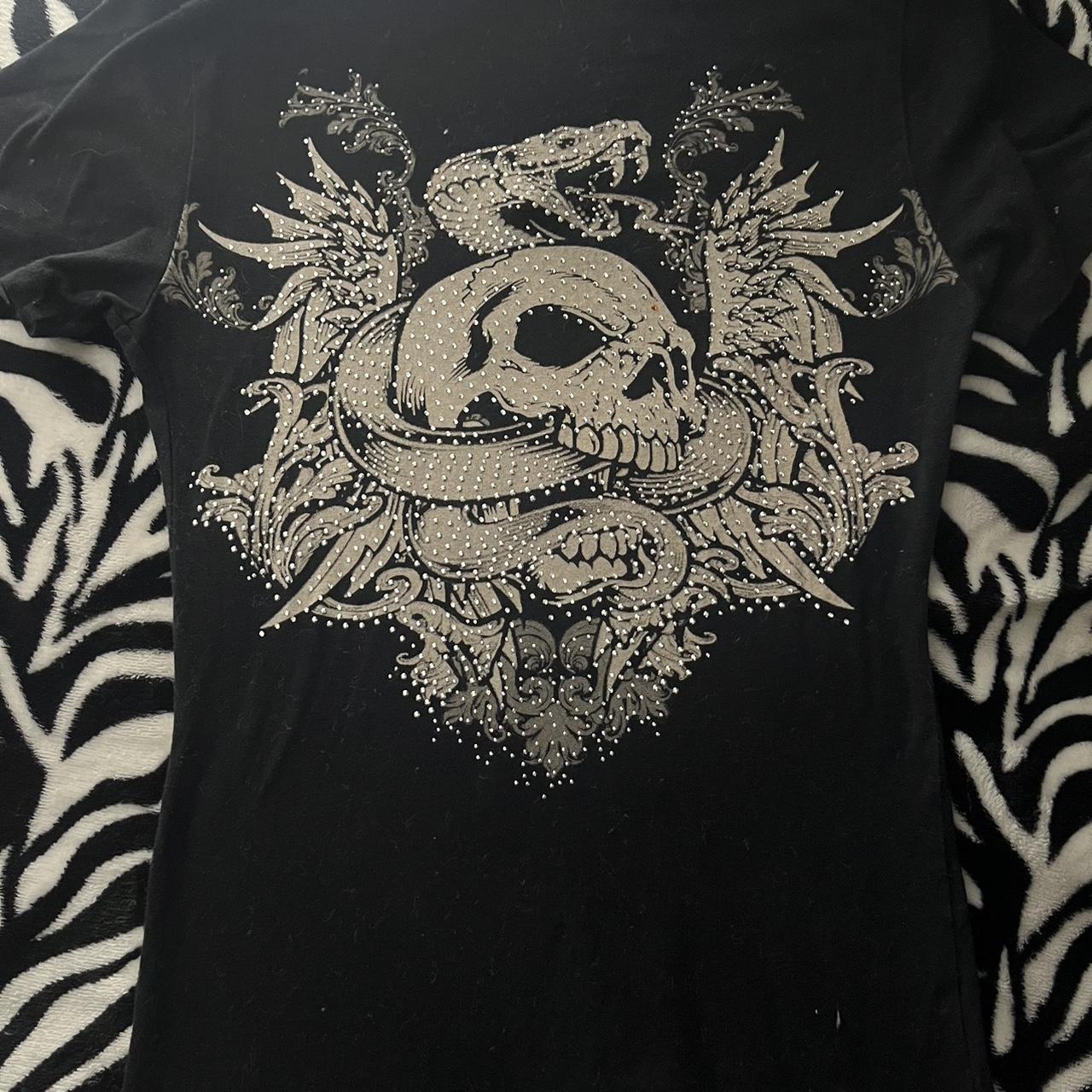 black emo skull fitted shirt 🐼 size small accepting... - Depop