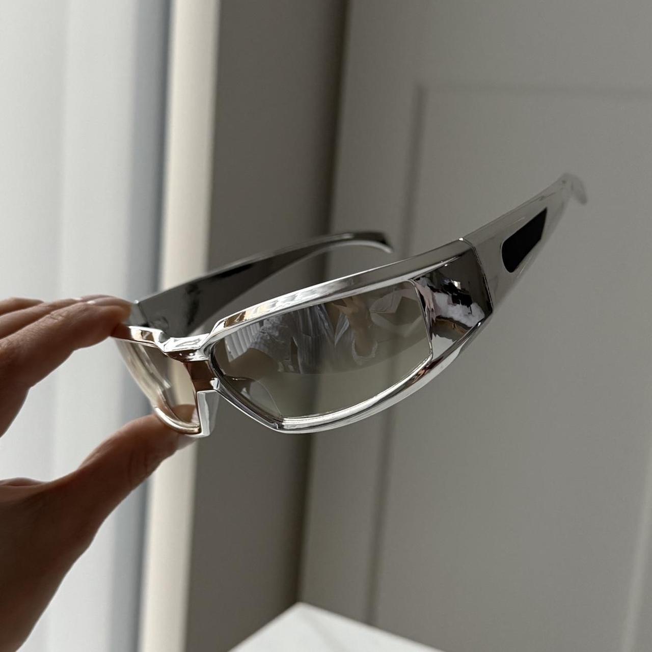 Silver reflective wrap sunglasses clear transparent... - Depop