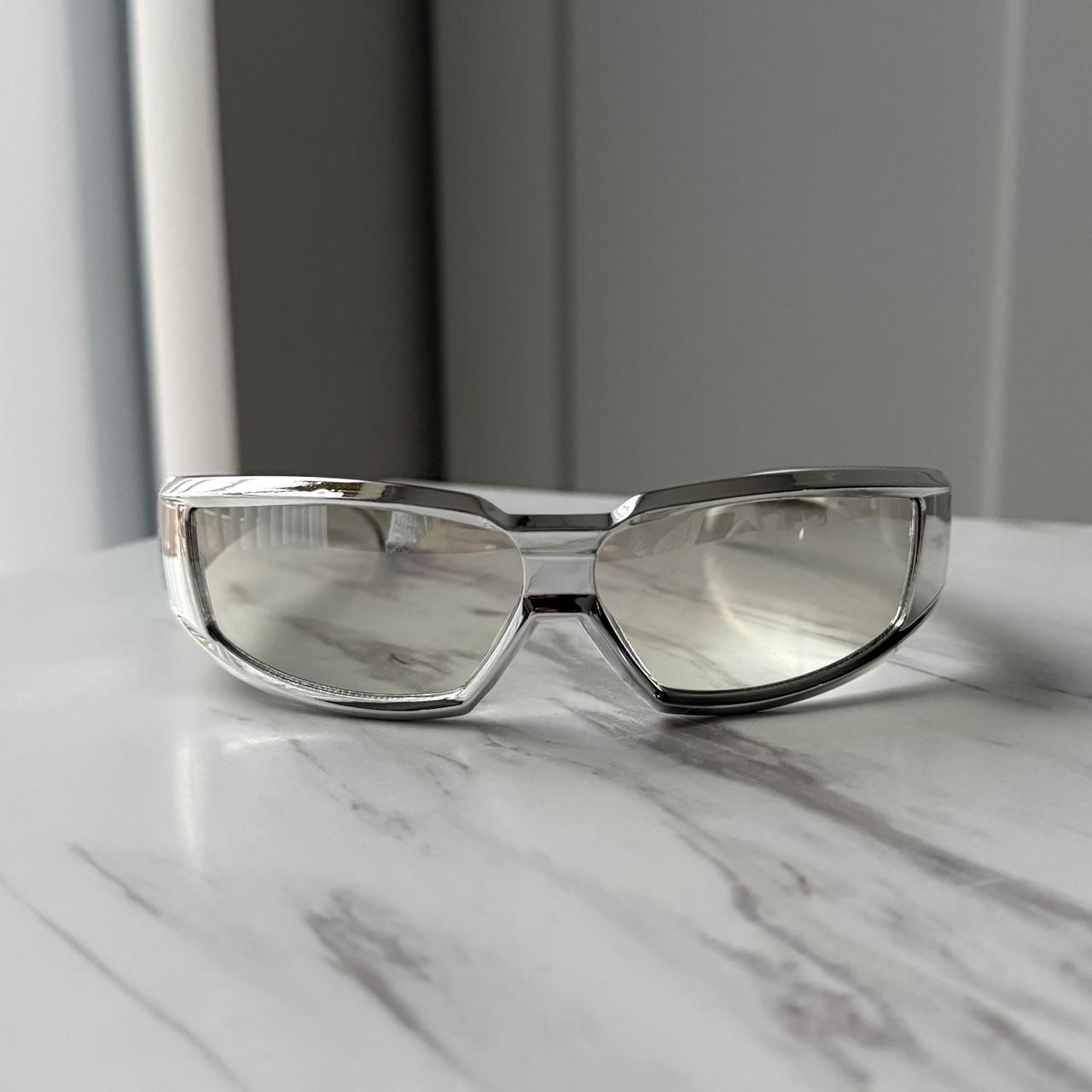 Silver reflective wrap sunglasses clear transparent... - Depop