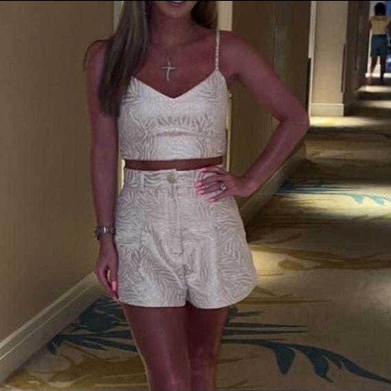 White and gold two-piece belly top high waisted... - Depop