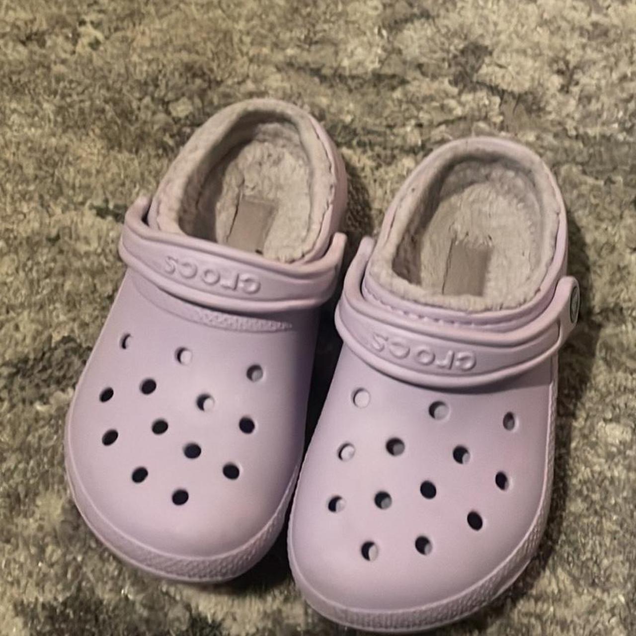 Lavender fur lined crocs - Depop