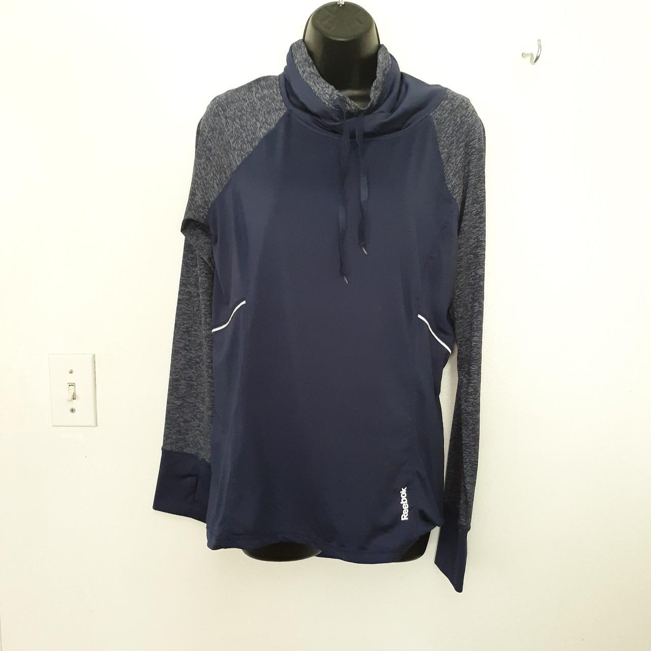 Reebok navy blue jacket size medium cowl neck... - Depop